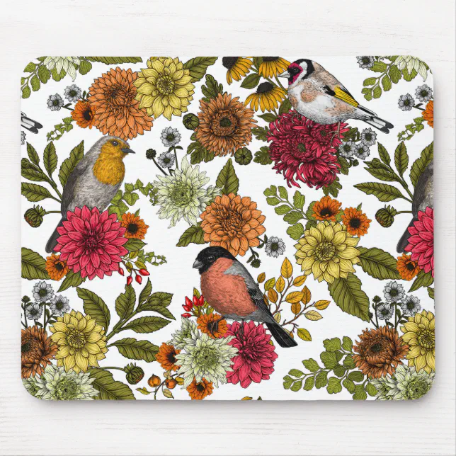 Garden birds and flowers 1 mouse mat | Zazzle