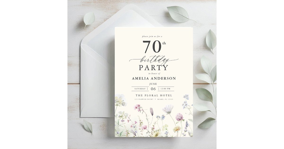 Garden Floral Calligraphy 70th Birthday Invitation | Zazzle