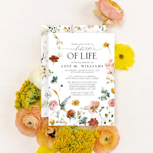 Garden Flowers Celebration of Life Invitation | Zazzle