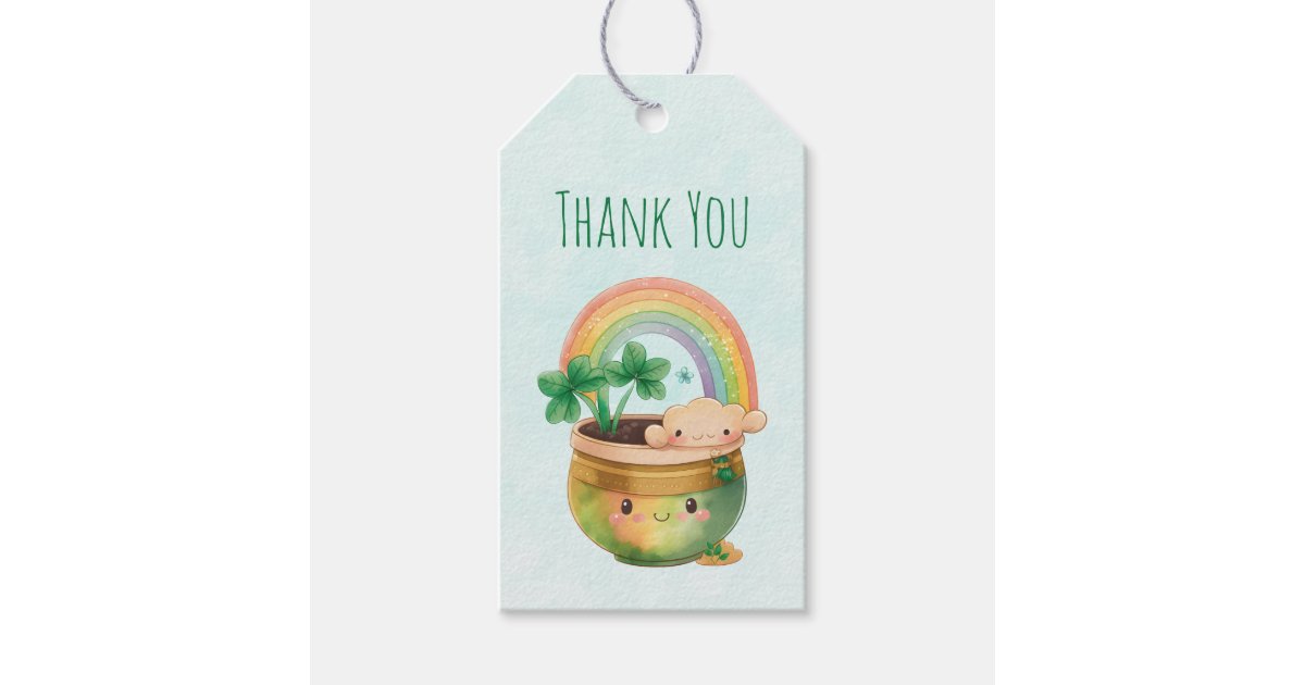 Garden Planter with Rainbow & Clover Thank You Gift Tags | Zazzle
