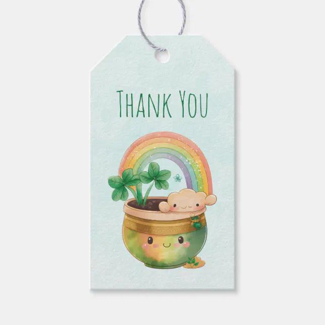 Garden Planter with Rainbow & Clover Thank You Gift Tags | Zazzle