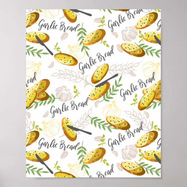 Garlic Bread Illustration Pattern V1 Poster | Zazzle