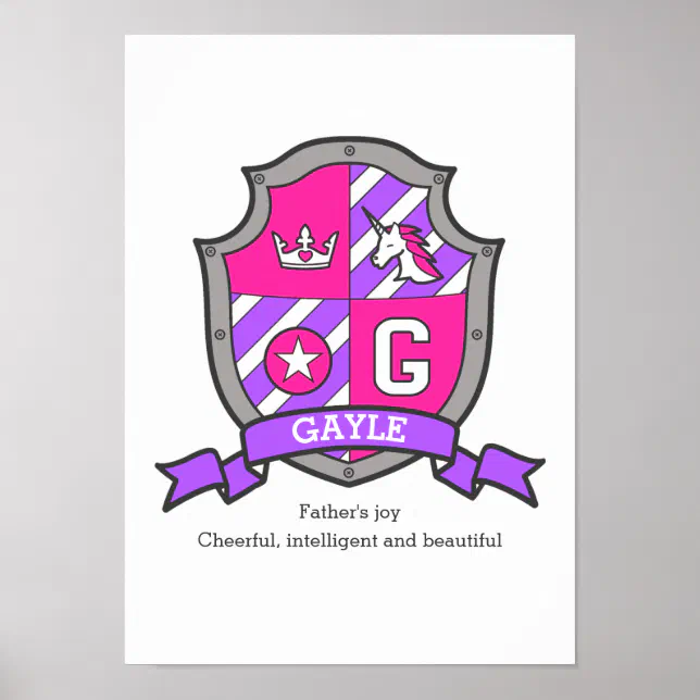 Gayle name meaning unicorn letter G crest poster | Zazzle