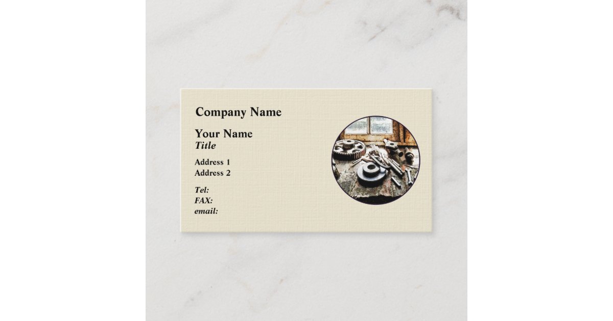 Gears and Wrenches in Machine Shop Business Card | Zazzle