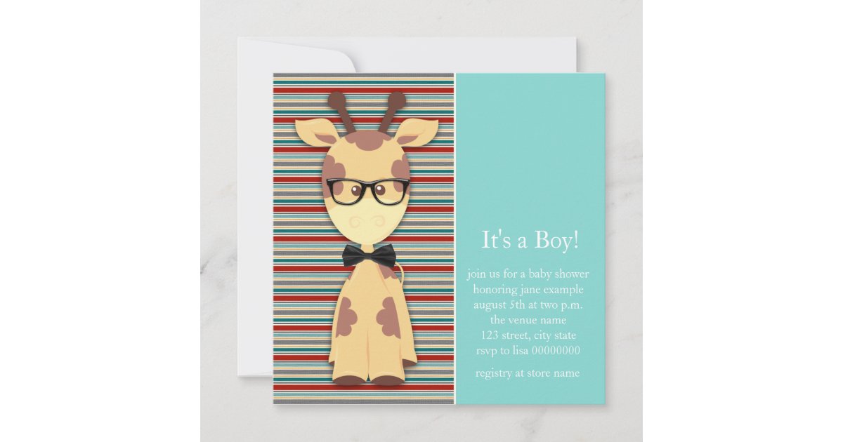 Geek Giraffe Baby Boy Shower Invitation | Zazzle