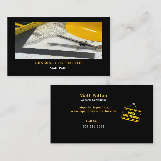 General Contractor Construction Blueprints Ruler Business Card | Zazzle