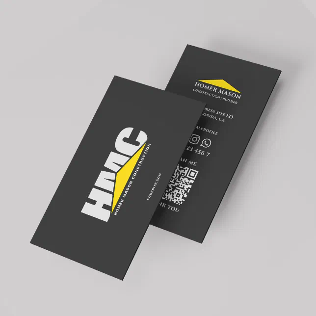 General Contractor Construction Yellow Triangle Business Card | Zazzle