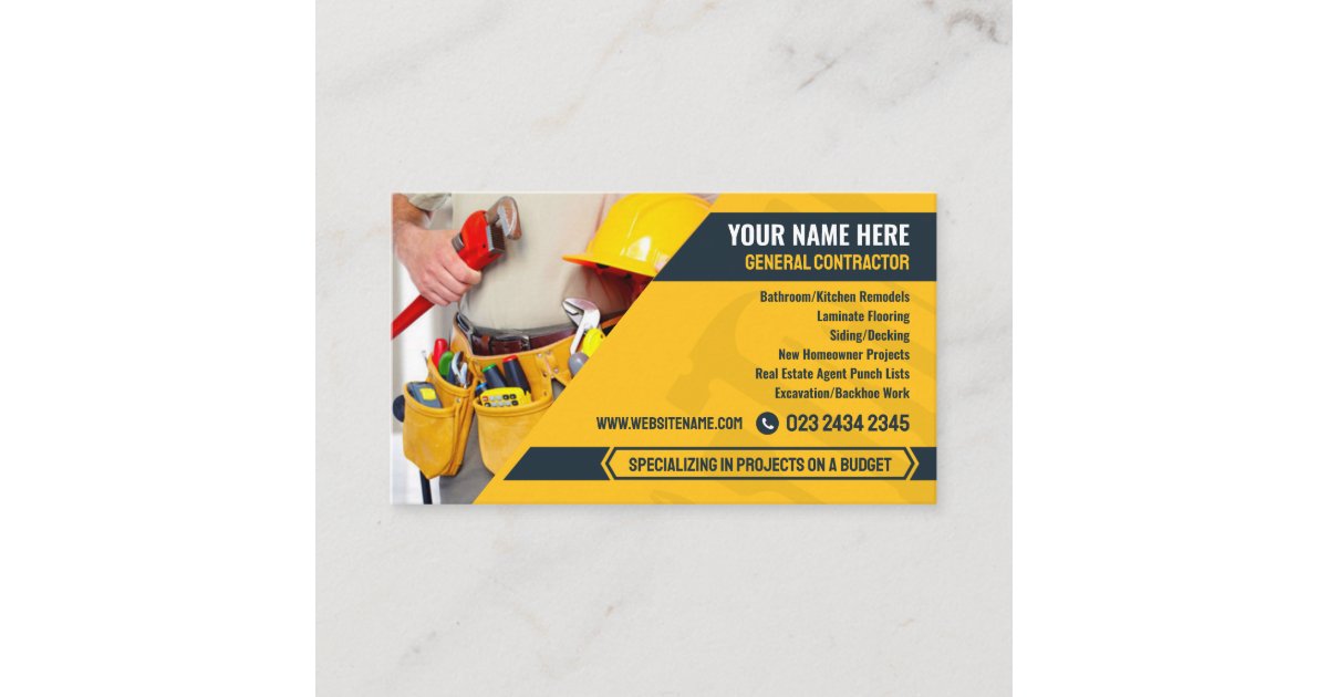General Contractor, Handyman service, Construction Business Card | Zazzle