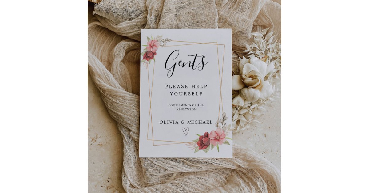 Gents Room Sign Template, Rose Wedding Invitation | Zazzle