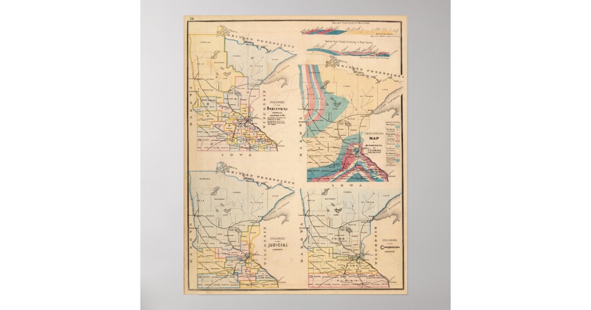 Geological map of Minnesota by NH Winchell Poster | Zazzle