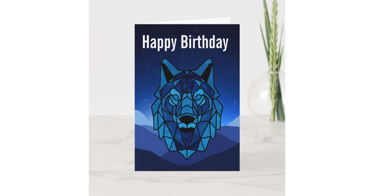Geometric Blue Wolf Birthday Card | Zazzle