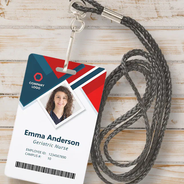 Geometric Colour Logo Employee Name QR and Barcode ID Badge | Zazzle