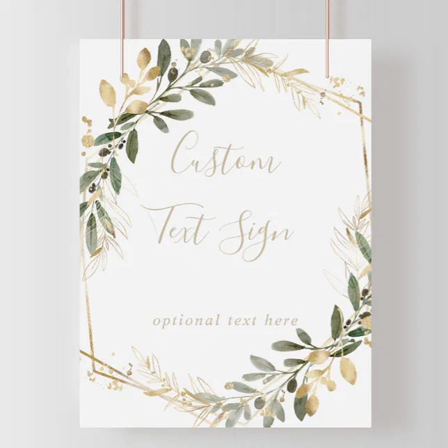 Geometric Gold Greenery Fall Custom Text Sign | Zazzle