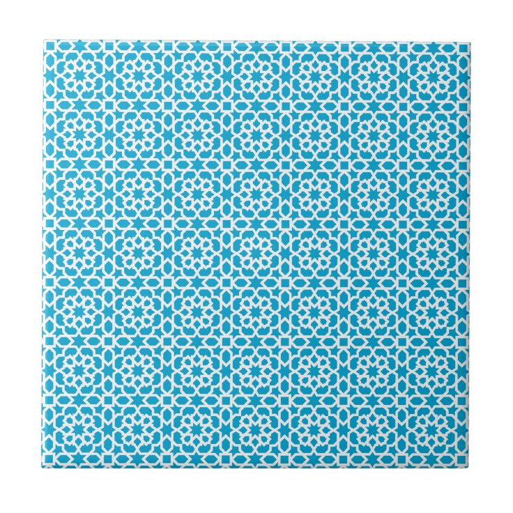 Geometric Moroccan tile mosaic in blue | Zazzle