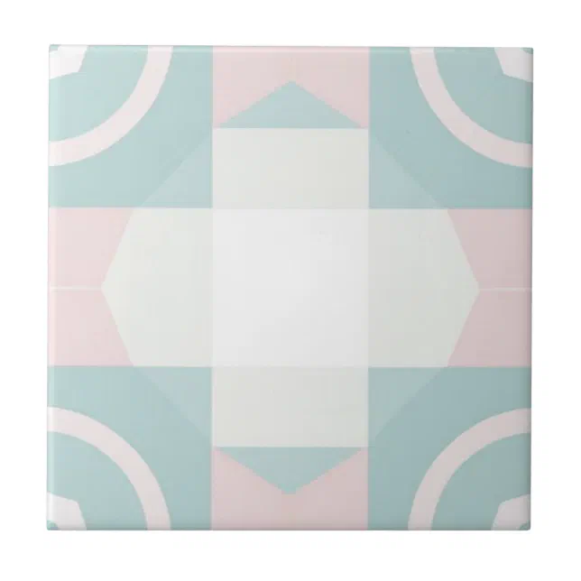 Geometric pink and green pattern tile | Zazzle
