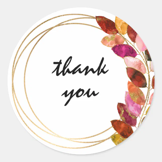 Geometric Watercolor Leaves thank you favour Classic Round Sticker | Zazzle