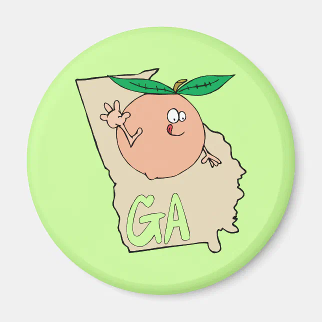 Georgia GA Cartoon Map with funny smiling peach Magnet | Zazzle