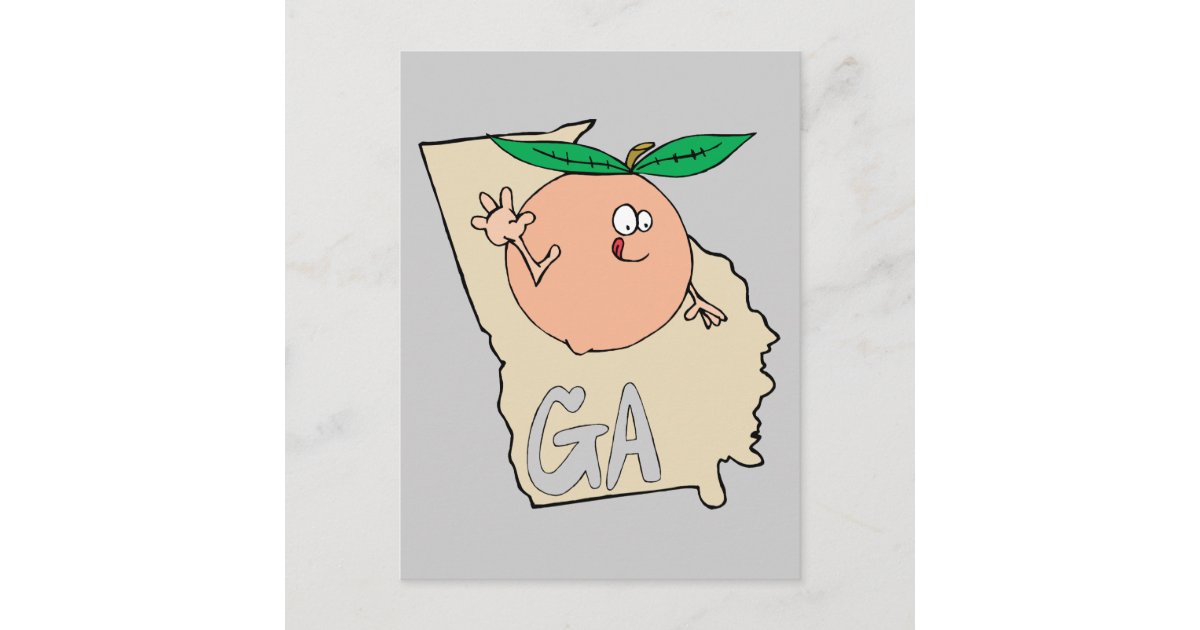 Georgia GA Cartoon Map with funny smiling peach Postcard | Zazzle