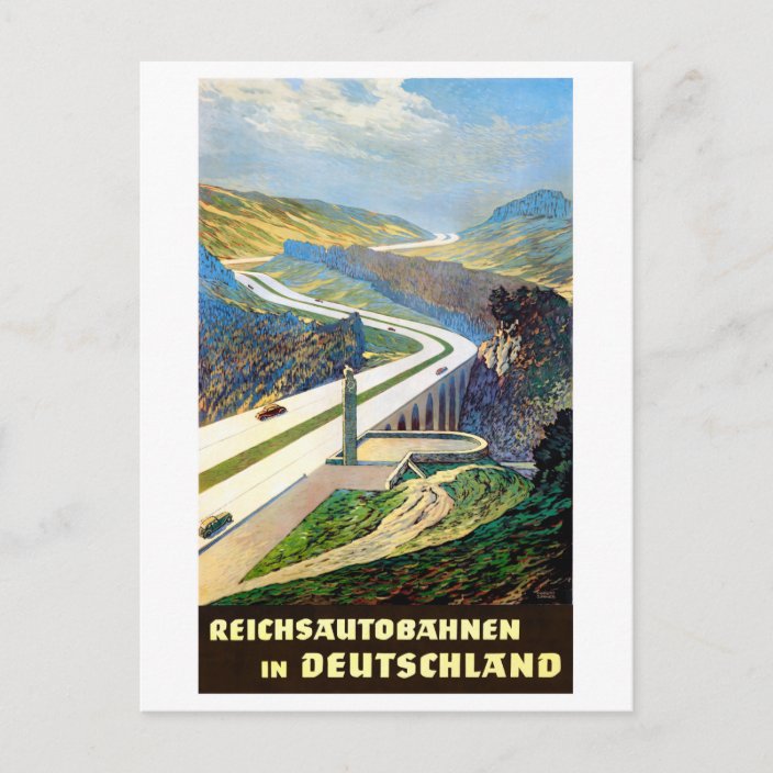 German Autobahn Vintage Travel Poster Restored Postcard | Zazzle.co.uk