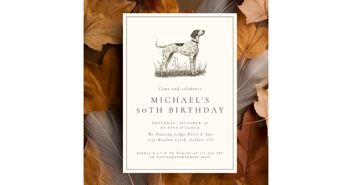 German Pointer Dog Hunting Adult Birthday Party Invitation | Zazzle