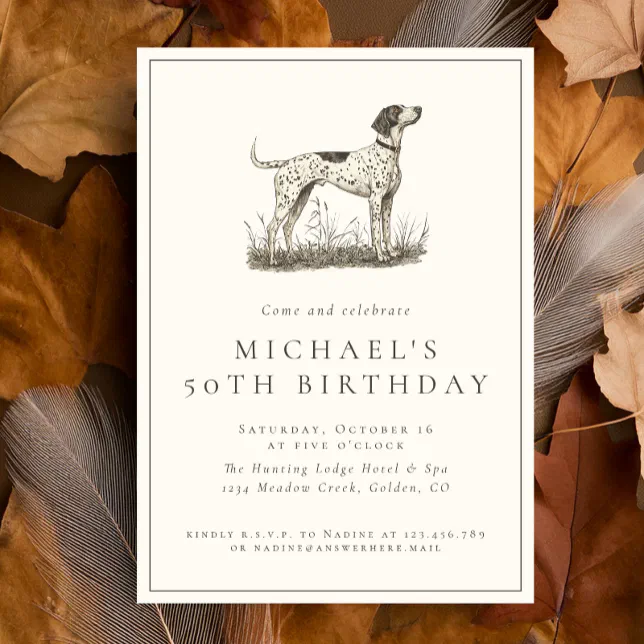 German Pointer Dog Hunting Adult Birthday Party Invitation | Zazzle