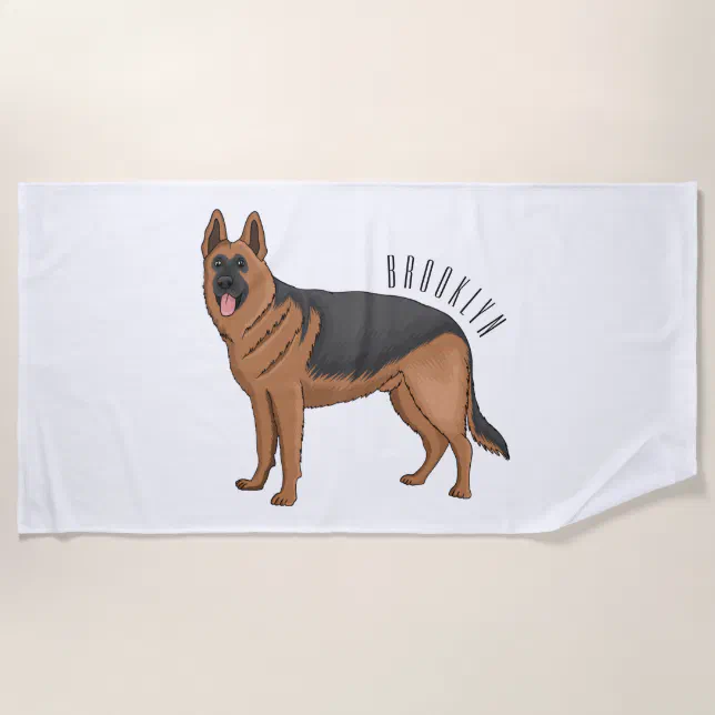 German shepherd dog cartoon illustration beach towel | Zazzle