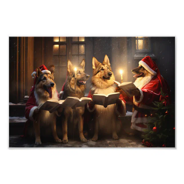 German Shepherds Christmas Caroling Holiday Photo Print | Zazzle