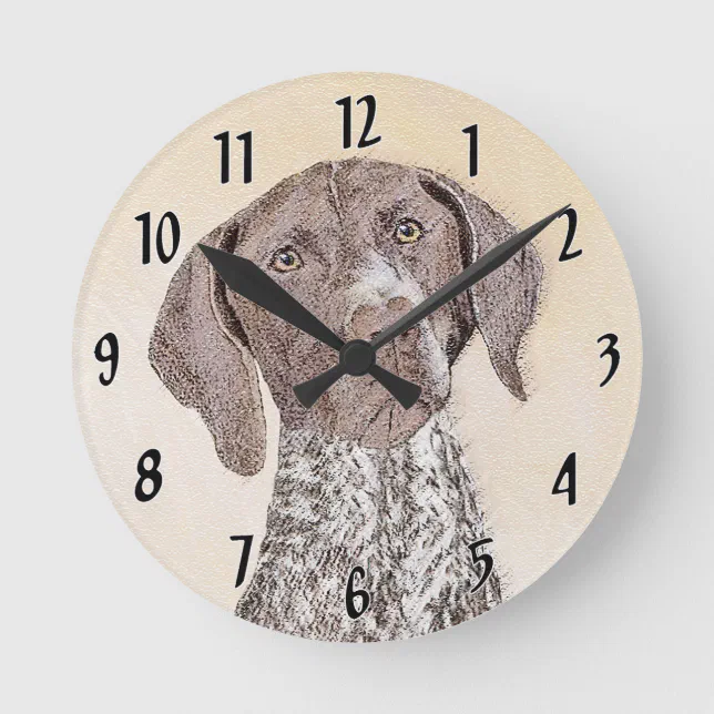 German Shorthaired Pointer Painting - Original Art Round Clock | Zazzle