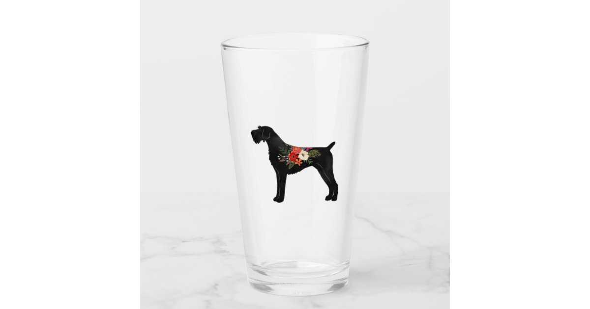 German Wirehaired Pointer Boho Floral Silhouette Glass | Zazzle
