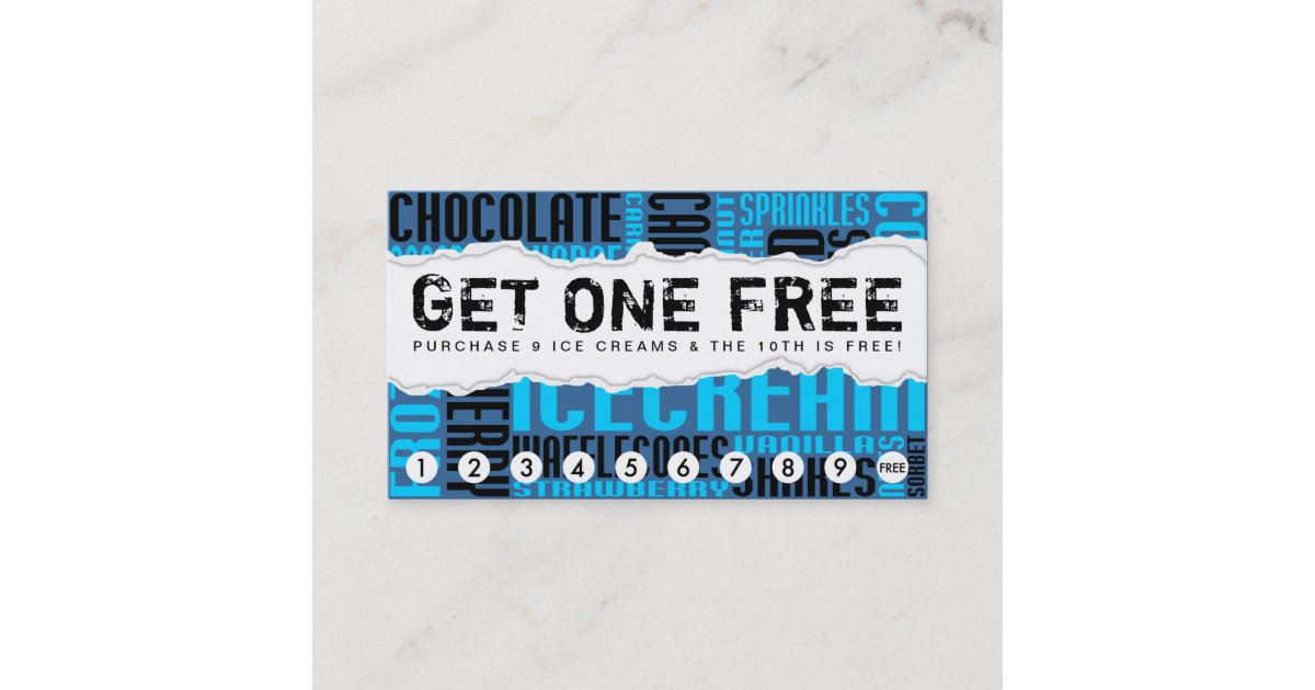 get one free ICE CREAM Loyalty Card | Zazzle