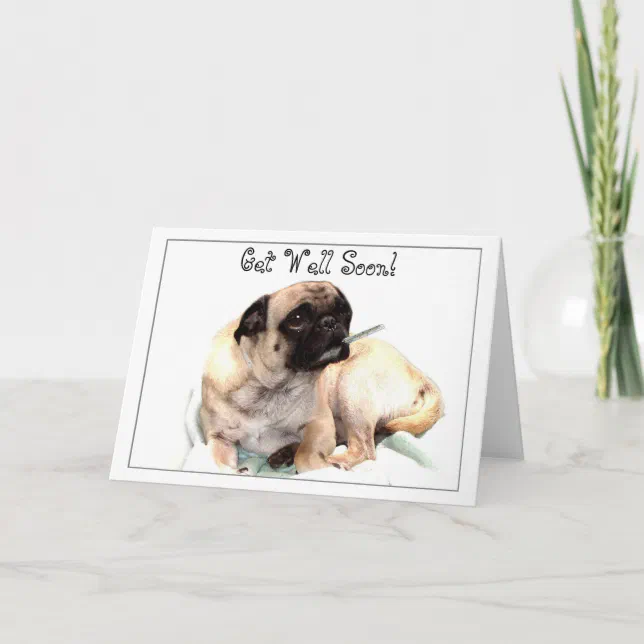 Get Well Soon pug greeting card | Zazzle