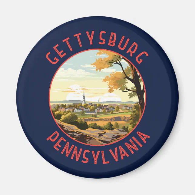 Gettysburg Pennsylvania Retro Distressed Circle Magnet | Zazzle