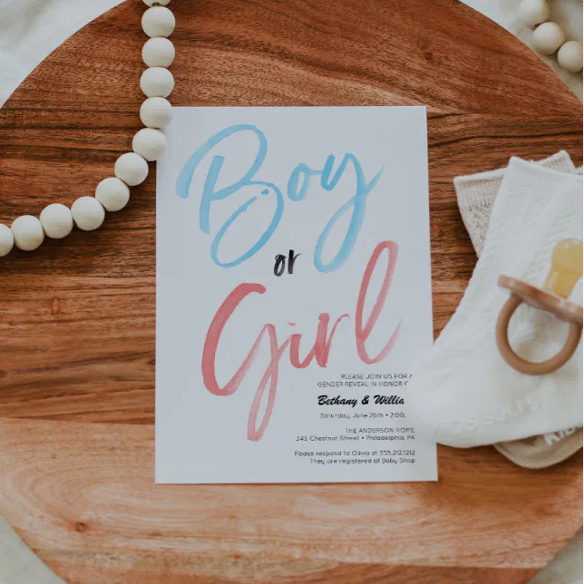Gifted Minimalist Gender Reveal Baby Boy or Girl Invitation | Zazzle