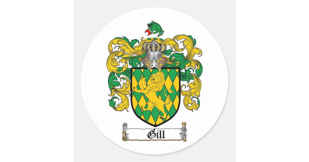 GILL FAMILY CREST - GILL COAT OF ARMS CLASSIC ROUND STICKER | Zazzle