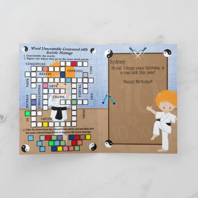 Ginger Boys Karate Secret Message Happy Birthday Card | Zazzle