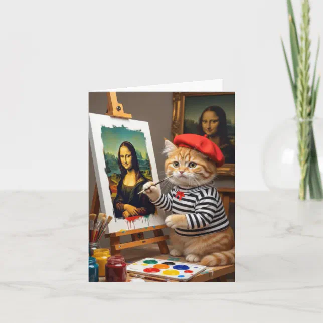 Ginger Kitty Artist Painting Mona Lisa Thank You Card | Zazzle