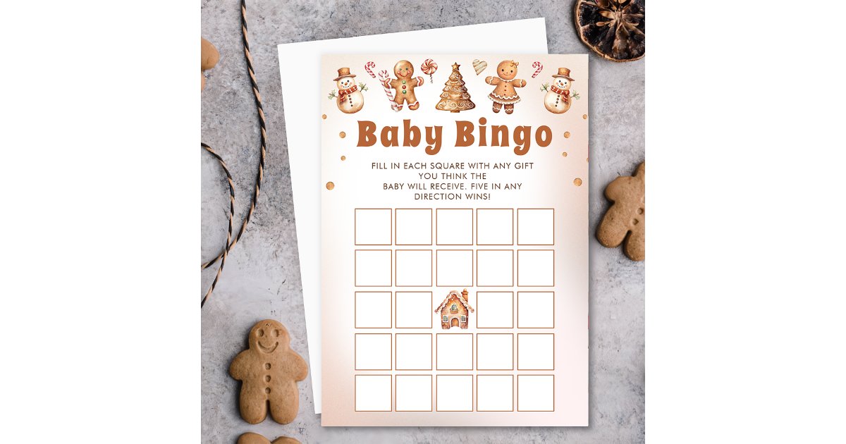Gingerbread Christmas Baby Shower Bingo Game Invitation | Zazzle
