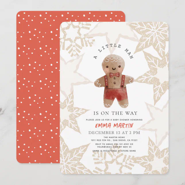 Gingerbread Christmas Holiday Boy Baby Shower Invitation | Zazzle