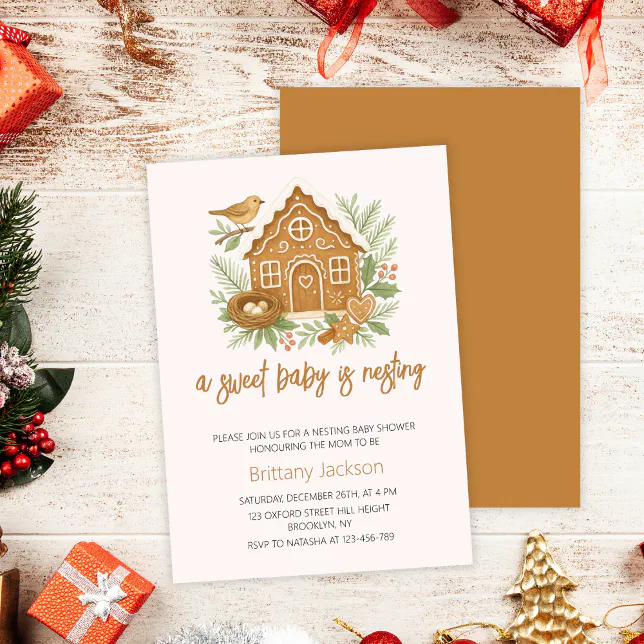 Gingerbread Cottage Winter Nesting Baby Shower Invitation | Zazzle