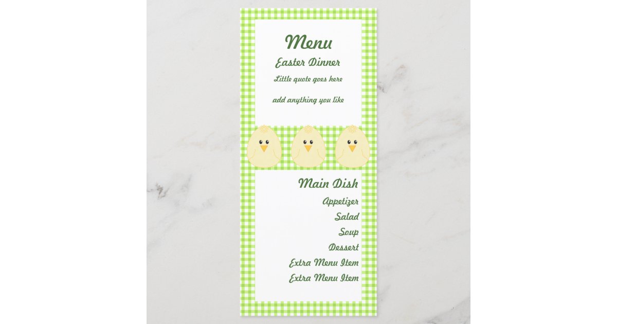 Gingham Chicken Menu Card | Zazzle