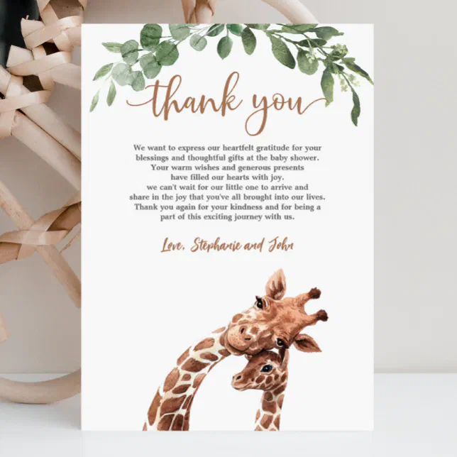 Giraffe Baby Shower Thank you card | Zazzle