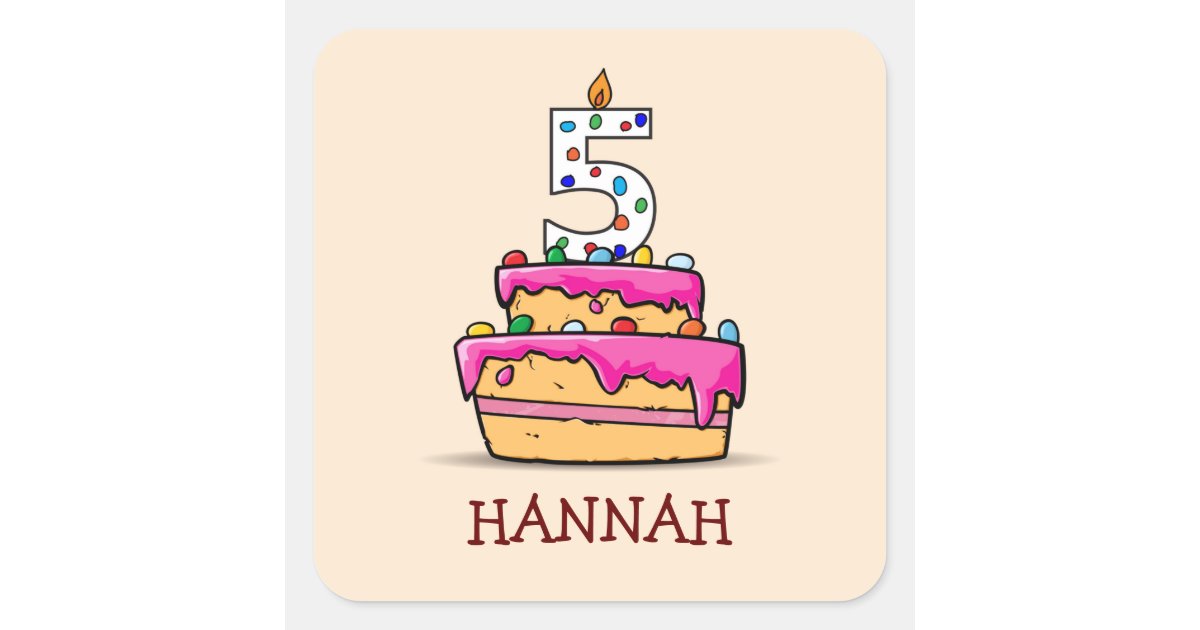 Girl 5th Birthday, 5 on Sweet Pink Cake Square Sticker | Zazzle