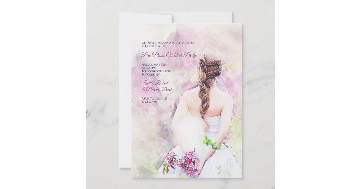 Girl in White Dress Pre Prom Party Invitation | Zazzle