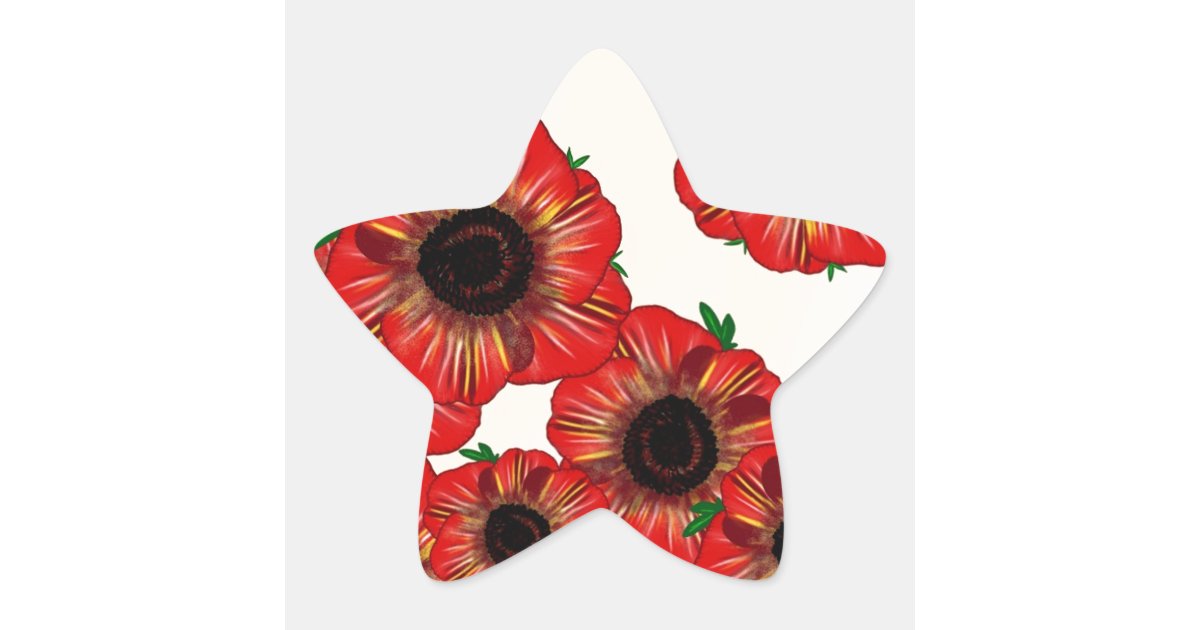 Girl name Poppy, red poppy pattern Art by LeahG Star Sticker | Zazzle