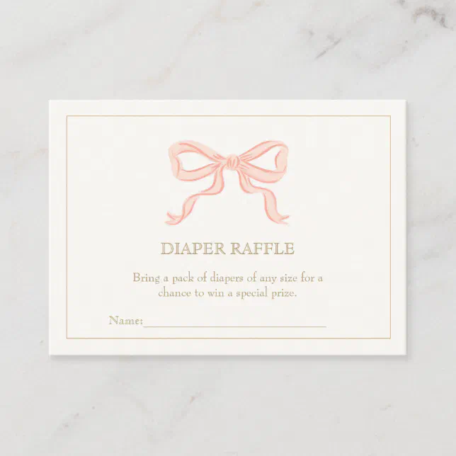 Girl Pink Ribbon elegant Minimalist Diaper raffle Enclosure Card | Zazzle