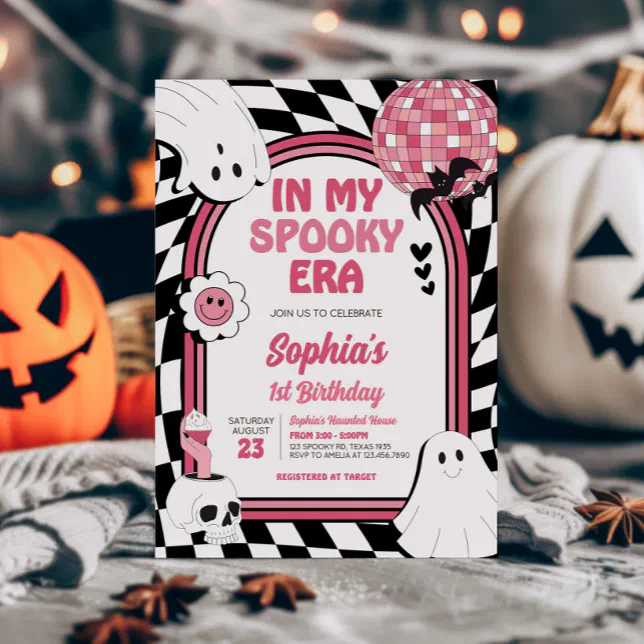 Girl Retro Ghost Halloween Birthday Invitation | Zazzle