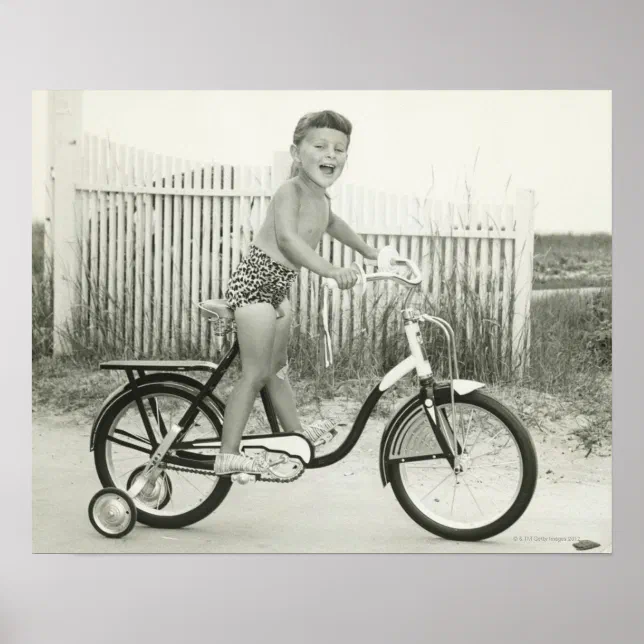 Girl Riding Bicycle Poster | Zazzle