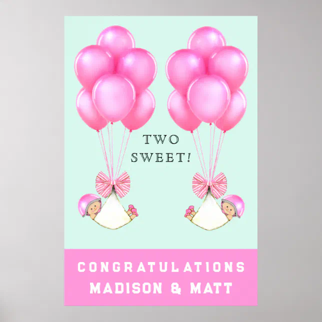 Girl Twins Baby Shower Congrats Poster | Zazzle