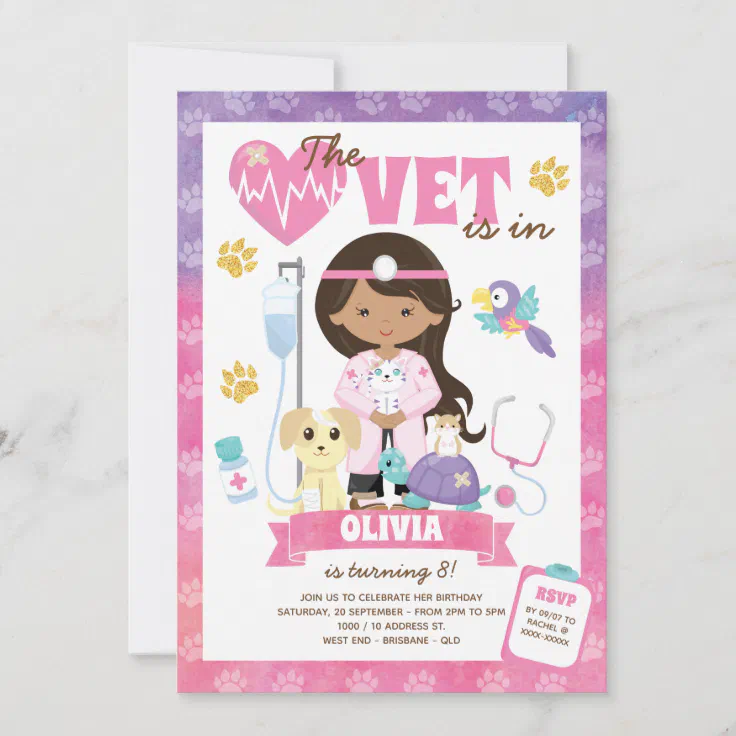 Girl Vet Birthday Party Invitation | Zazzle