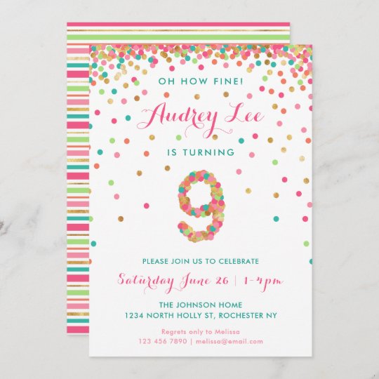 Girls 9th Birthday Invitation birthday party | Zazzle.co.uk